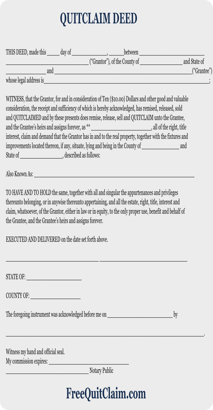 Free Quit Claim Deed Free Quit Claim Deed Form